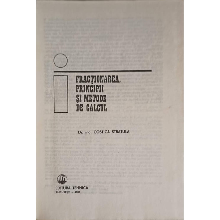 Cartea FRACTIONAREA, PRINCIPII SI METODE DE CALCUL scrisa de COSTICA ...