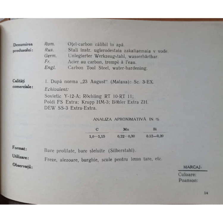 Cartea OTELURI INTREBUINTATE IN INDUSTRIE. CALITATI COMERCIALE ...
