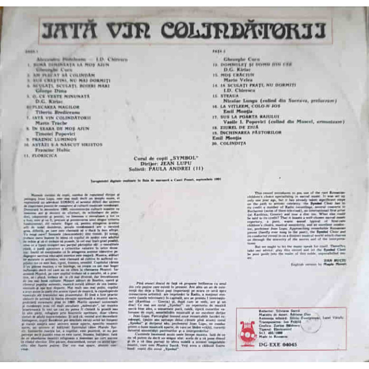 Vinilul IATA VIN COLINDATORII - CORUL DE COPII SYMBOL, DIRIJOR JEAN ...