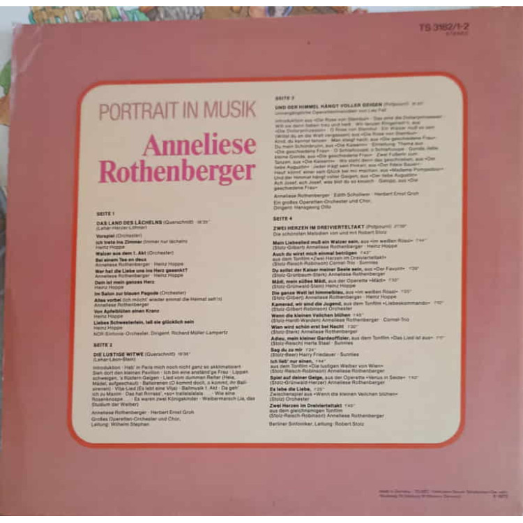 Vinilul PORTRAIT IN MUSIK. SET 2 DISCURI VINIL - ANNELIESE ROTHENBERGER ...